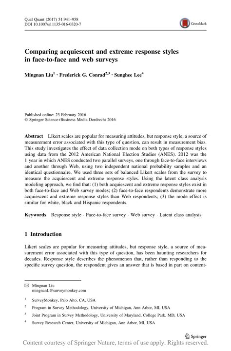 Comparing Acquiescent And Extreme Response Styles In Face To Face And