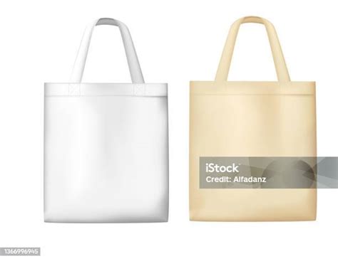 화이트 와 옐로우 천 면 가방 에코 쇼핑 현실적인 캔버스 토트 백 벡터 일러스트 화이트 배경 가방에 대한 스톡 벡터 아트 및 기타 이미지 Istock