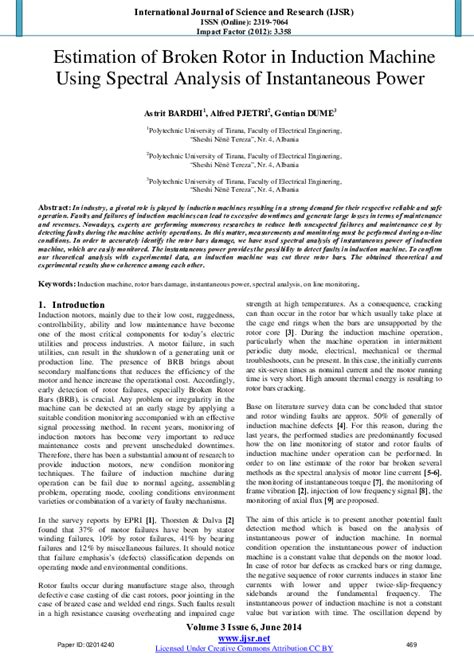 Pdf Estimation Of Broken Rotor In Induction Machine Using Spectral