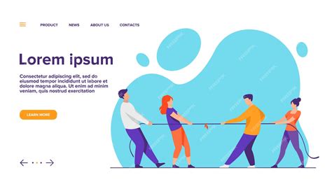 밧줄 평면 벡터 일러스트 레이 션의 반대쪽 끝을 당기는 사람들 무료 벡터