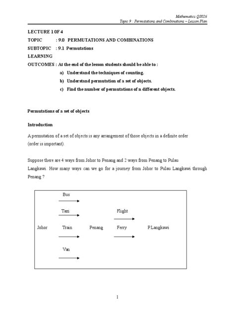 Mathematics Qs026 Topic 9 Permutations And Combinations Lesson Plan Pdf Permutation