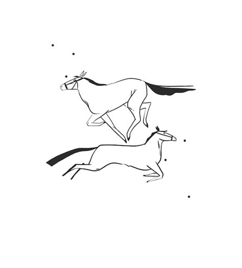 손으로 그린 추상 벡터 그래픽 클립 아트 그림 Boho 말 로고 요소 격리서양 디자인 개념보헤미안 와일드 웨스트 현대 미술