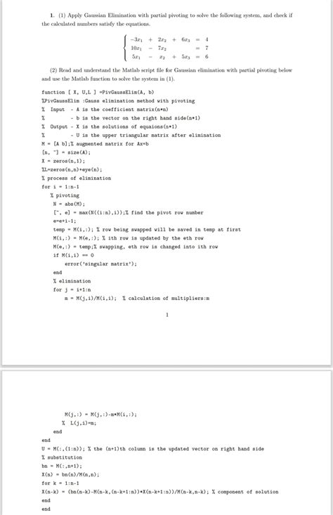 Solved 1 ﻿apply Gaussian Elimination With Partial Pivoting