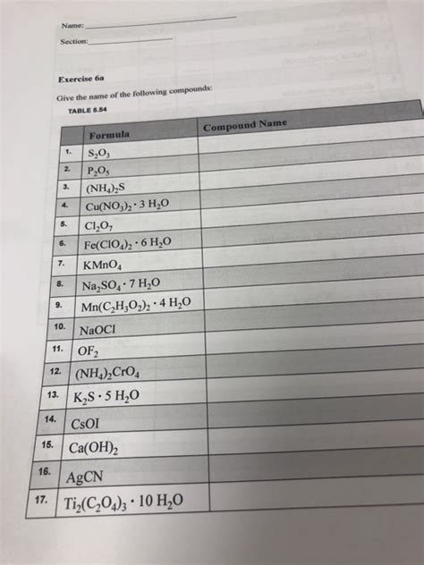 Solved Name Section Exercise A Give The Name Of The Chegg