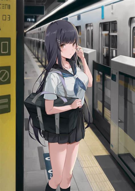 先辈JKちゃん イコモチ的电车风景插画图片 BoBoPic