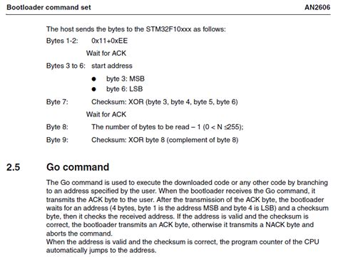 stm32f303 usart bootloader nack for go comman