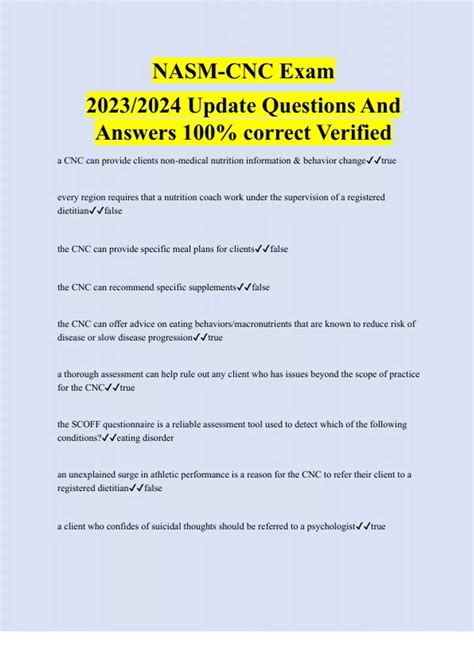 NASM CNC Exam 2023 2024 Update Questions And Answers 100 Correct Verified Nasm Stuvia US