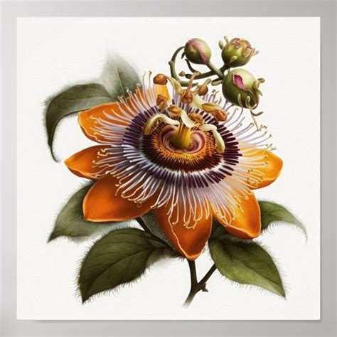 Orange Passion Flower Art Print Poster Zazzle Flower Prints Art