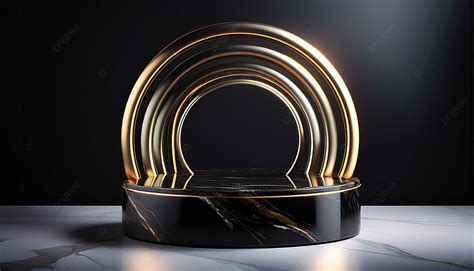 제품 디스플레이에 완벽한 금색 액센트가 있는 우아한 검은색 대리석 연단 대리석 연단 골드 악센트 제품 전시 배경 일러스트