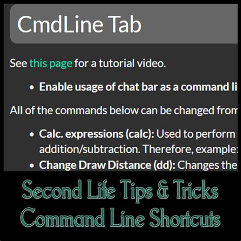 Second Life Tips And Tricks Command Line Shortcuts Second Life Syndicate