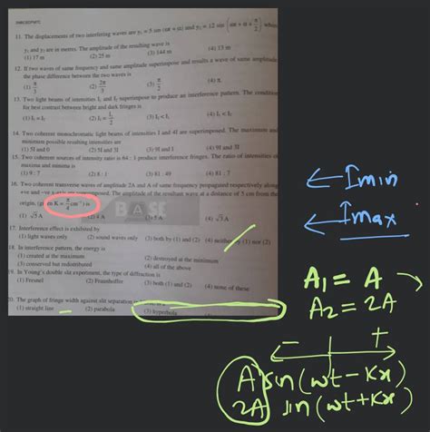 Two Coherent Sources Of Intensity Ratio 9 4 Produce Interference The Int