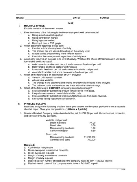 Cvp Analysis Assignment 1 Pdf Financial Accounting Management Accounting