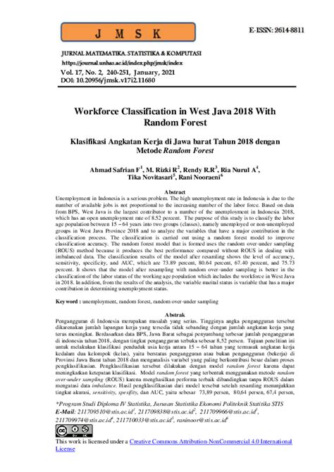 Pdf Workforce Classification In West Java 2018 With Random Forest