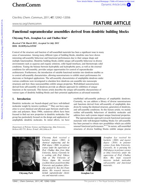 Pdf Cheminform Abstract Functional Supramolecular Assemblies Derived From Dendritic Building