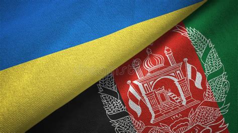 Ukraine And Afghanistan Two Flags Textile Cloth Fabric Texture Stock