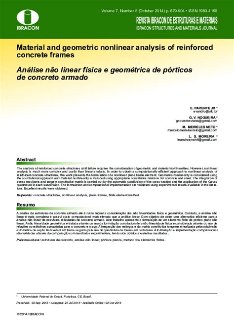 Pdf Material And Geometric Nonlinear Analysis Of Reinforced Concrete Frames