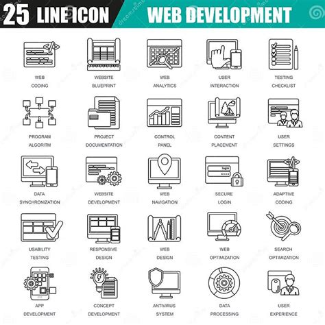 thin line icons set of web design and development web coding stock vector illustration of