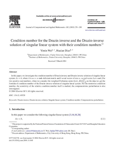 Pdf Condition Number For The Drazin Inverse And The Drazin Inverse Solution Of Singular Linear