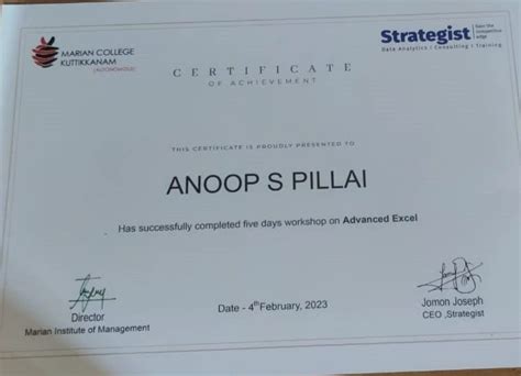 Advancedexcel Certification Dataanalysis Strategist Anoop S Pillai