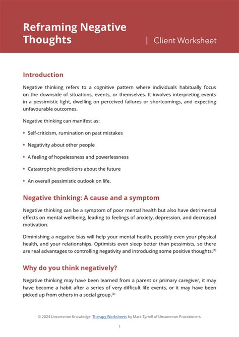 Free Reframing Negative Thoughts Worksheet From Uncommon Knowledge