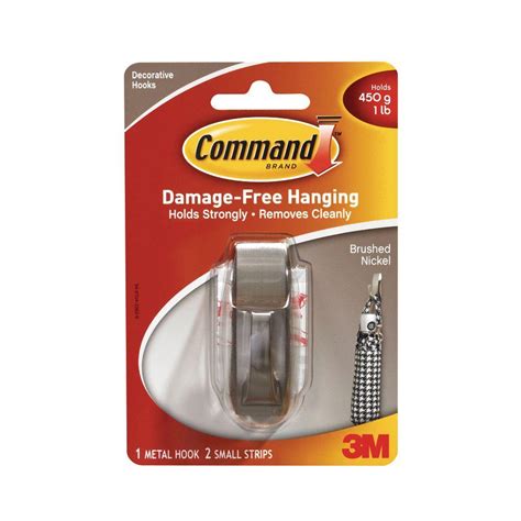 Command 1 Lb 2 In Brushed Nickel Small Square Metal Hook Mr01 Bn