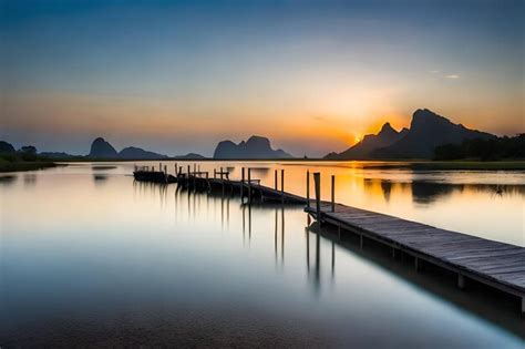 Premium Ai Image A Dock With A Sunset In The Background And A Dock In