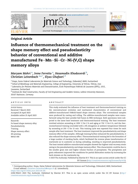 PDF Influence Of Thermomechanical Treatment On The Shape Memory Effect And Pseudoelasticity