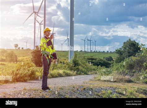 Wind Turbine Technician Checking Service Engineer Team Professional