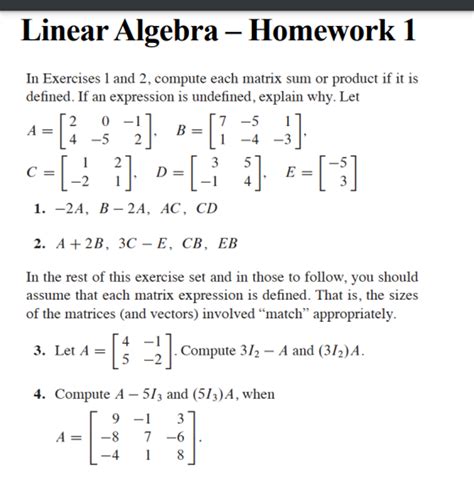 Solved Linear Algebra Homework 1 In Exercises 1 And 2