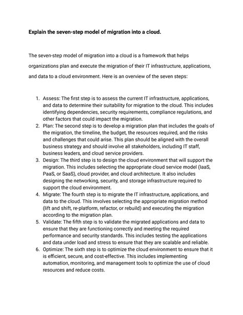 Explain The Seven Step Model Of Migration Into A Cloud The Seven Step