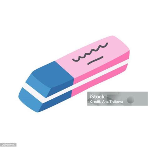 학교 직장 및 대학 공부를 위한 귀여운 손으로 그린 연필 지우개 그리기 쓰기 수정을 위한 클래식 만화 고무 학용품 어린이용 문구류 벡터 클립아트 Isoled On White