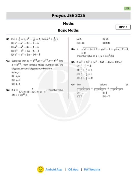 Basic Maths Dpp 01 Of Lec 03 Prayas Jee 2025 Pdf