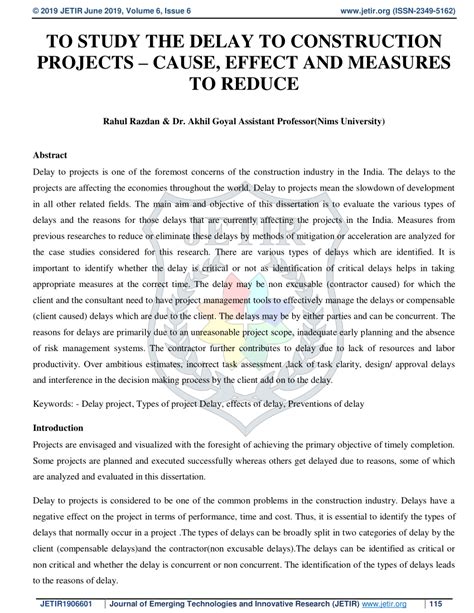 PDF TO STUDY THE DELAY TO CONSTRUCTION PROJECTS CAUSE EFFECT AND MEASURES TO REDUCE