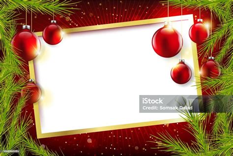 메리 크리스마스 전나무 가지와 홀리와 함께 빨간색 배경에 텍스트 디자인의 황금 프레임 산타 벡터 일러스트 레이 션 겨울에 대한 스톡 벡터 아트 및 기타 이미지 Istock