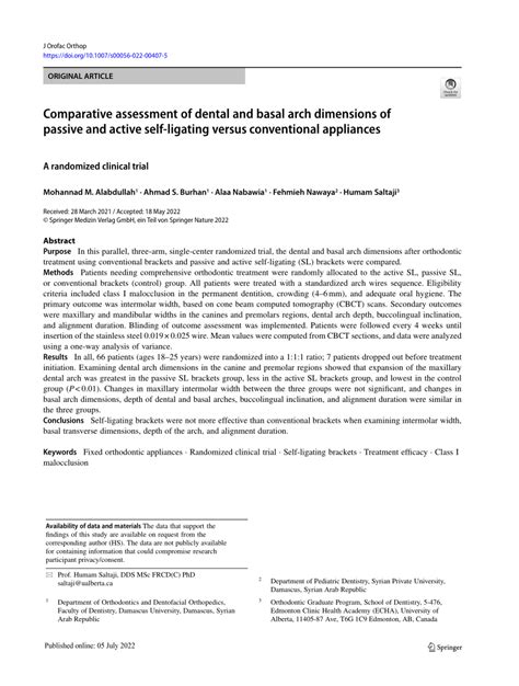 Pdf Comparative Assessment Of Dental And Basal Arch Dimensions Of Passive And Active Self