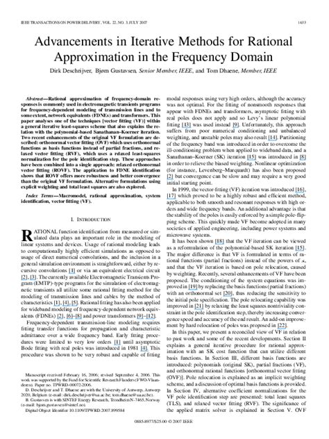 Pdf Advancements In Iterative Methods For Rational Approximation In The Frequency Domain