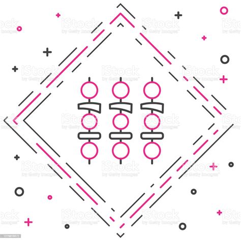 흰색 배경에 고립 된 꼬치 스틱 아이콘에 라인 구운 Shish 케밥 꼬치 스틱에 고기 케밥 구운 고기와 함께 피크닉 다채로운 개요 개념 벡터 검은색에 대한 스톡 벡터 아트