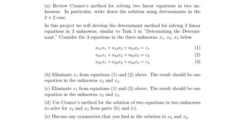 Solved A Review Cramers Method For Solving Two Linear