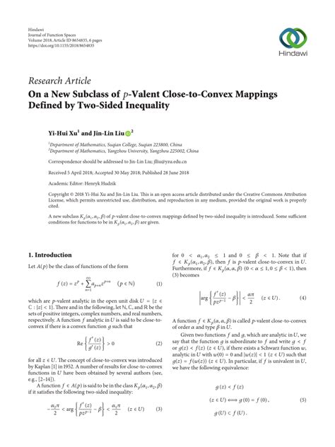 Pdf On A New Subclass Of P Valent Close To Convex Mappings Defined By Two Sided Inequality