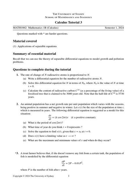 Multivariable Calculus Tutorial 3 Pdf Radioactive Decay Equations