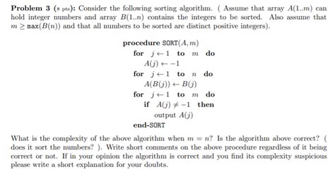 Solved Problem 3 8 Pts Consider The Following Sorting