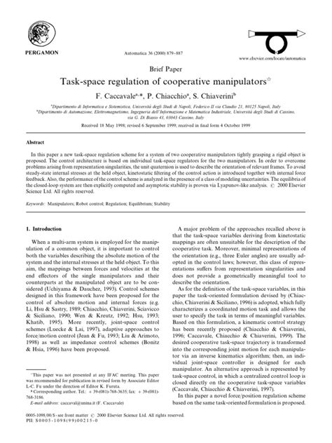 Task Space Regulation Of Cooperative Manipulators 2000 Automatica