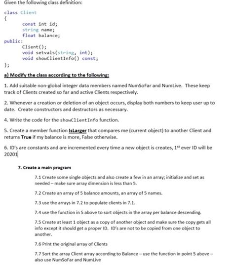 Solved Given The Following Class Definition Class Client