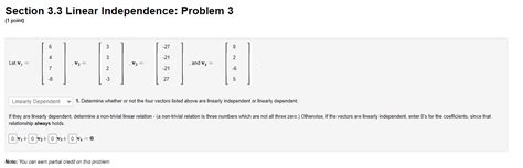 Solved Section 3 3 Linear Independence Problem 3 1 Point