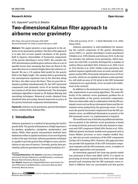 Pdf Two Dimensional Kalman Filter Approach To Airborne Vector Gravimetry