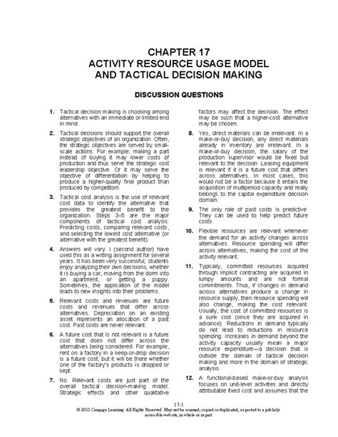 Ch 17 Activity Resource Usage Model Chapter 17 Activity Resource