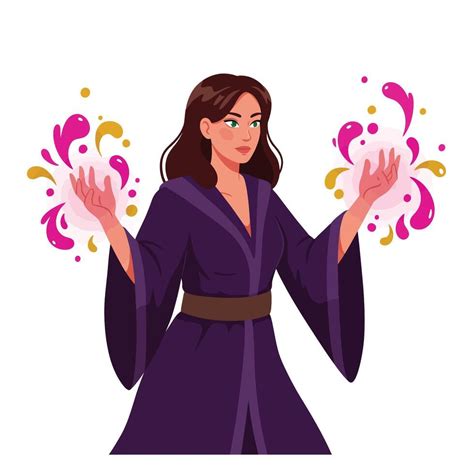 Female Sorceress Casting Colorful Magic In Flat Design Art 60401012