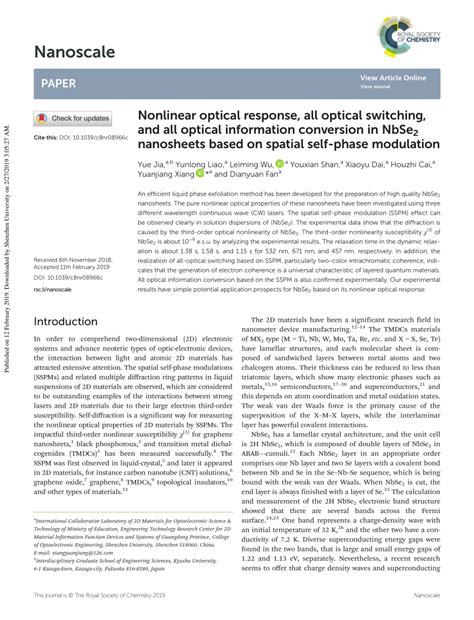 Pdf Nonlinear Optical Response All Optical Switching And All