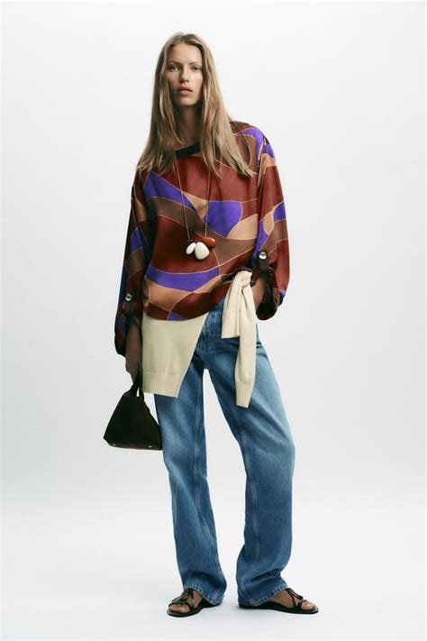 САТЕНИРАНА РИЗА С ЩАМПА Многоцветни Zara България Bulgaria