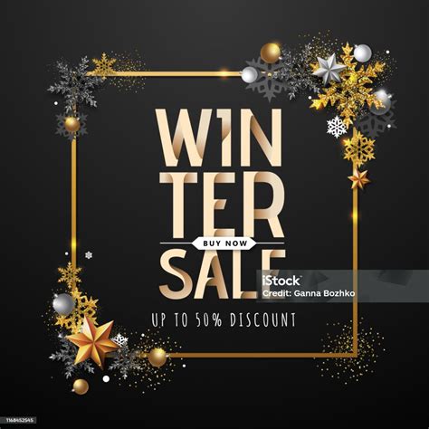 황금 눈송이와 크리스마스 포스터입니다 겨울 큰 판매 포스터입니다 크리스마스 배경 크리스마스에 대한 스톡 벡터 아트 및 기타